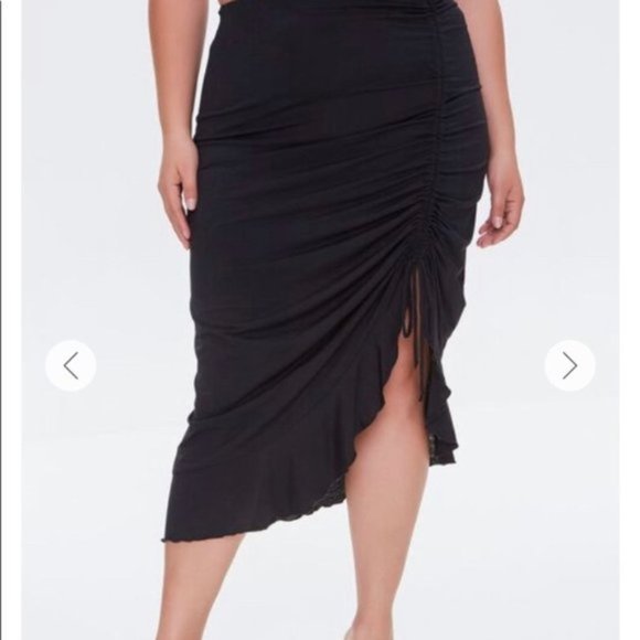Forever 21 | Skirts | Forever 2 Nwts Ruched Black Drawstring Midi Skirt ...